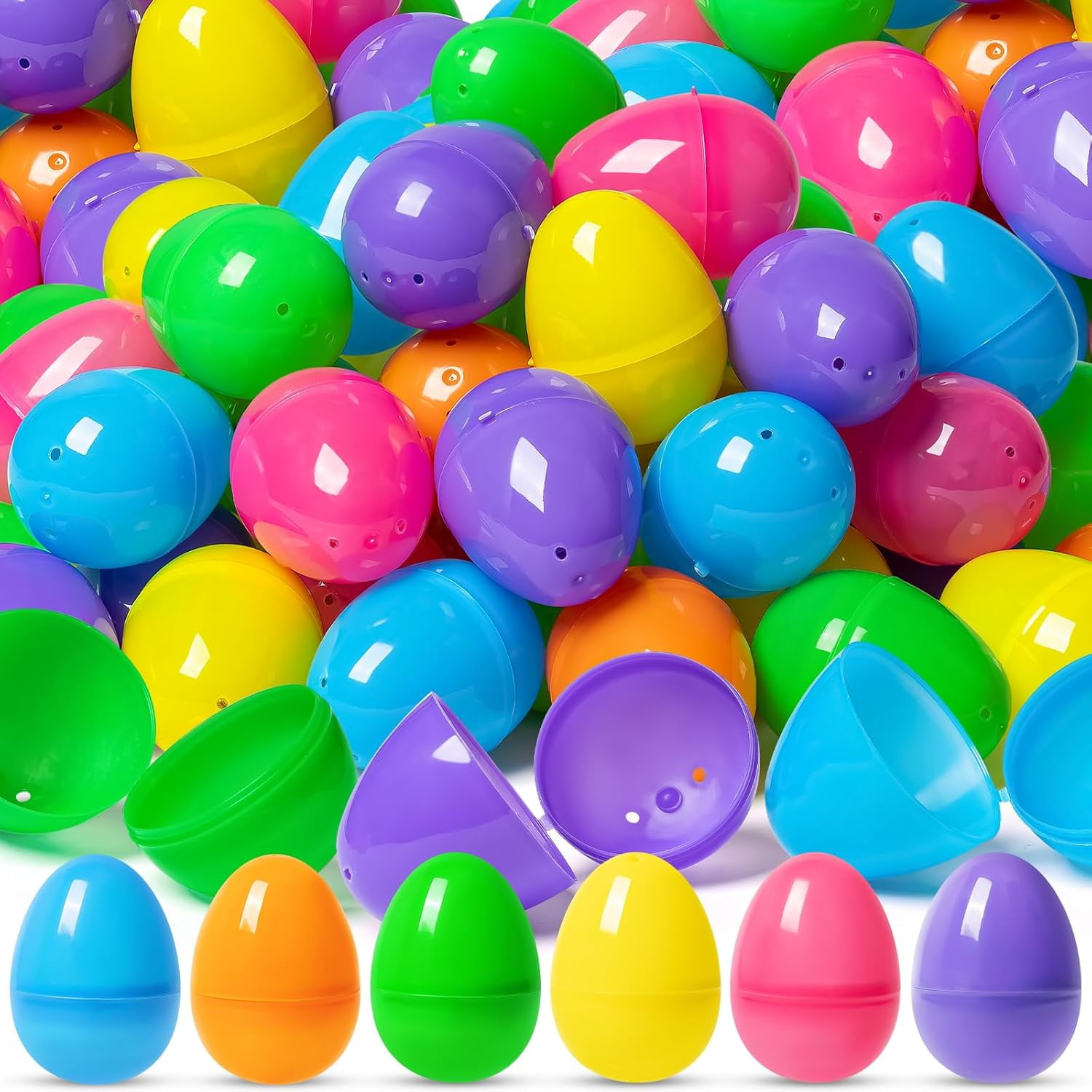 V-Opitos 50 PCS Easter Plastic Eggs, Bulk 2.4'' Empty Easter Eggs in 6 Colors, Hinged Fillable ...
