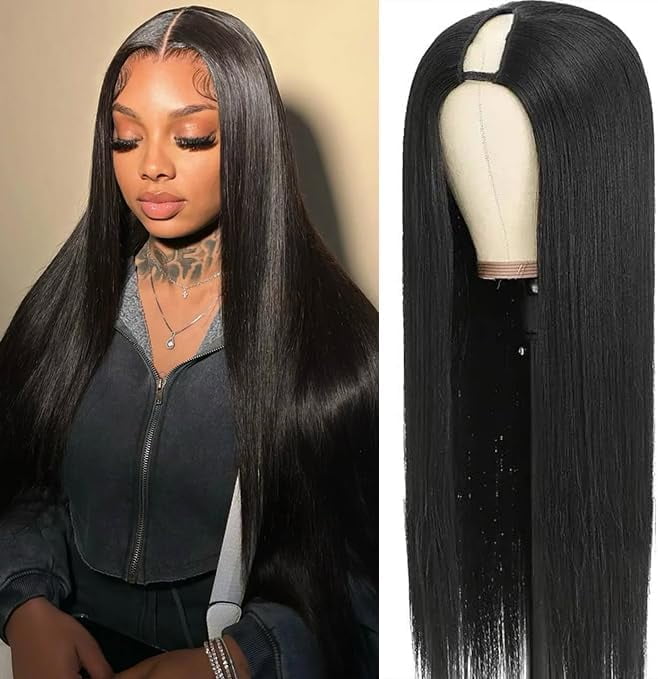 V Part Wigs Human Hair Straight V Shape Wigs for Black Women U Part ...