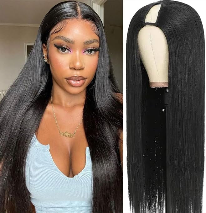V Part Wigs Human Hair Straight V Shape Wigs for Black Women U Part ...