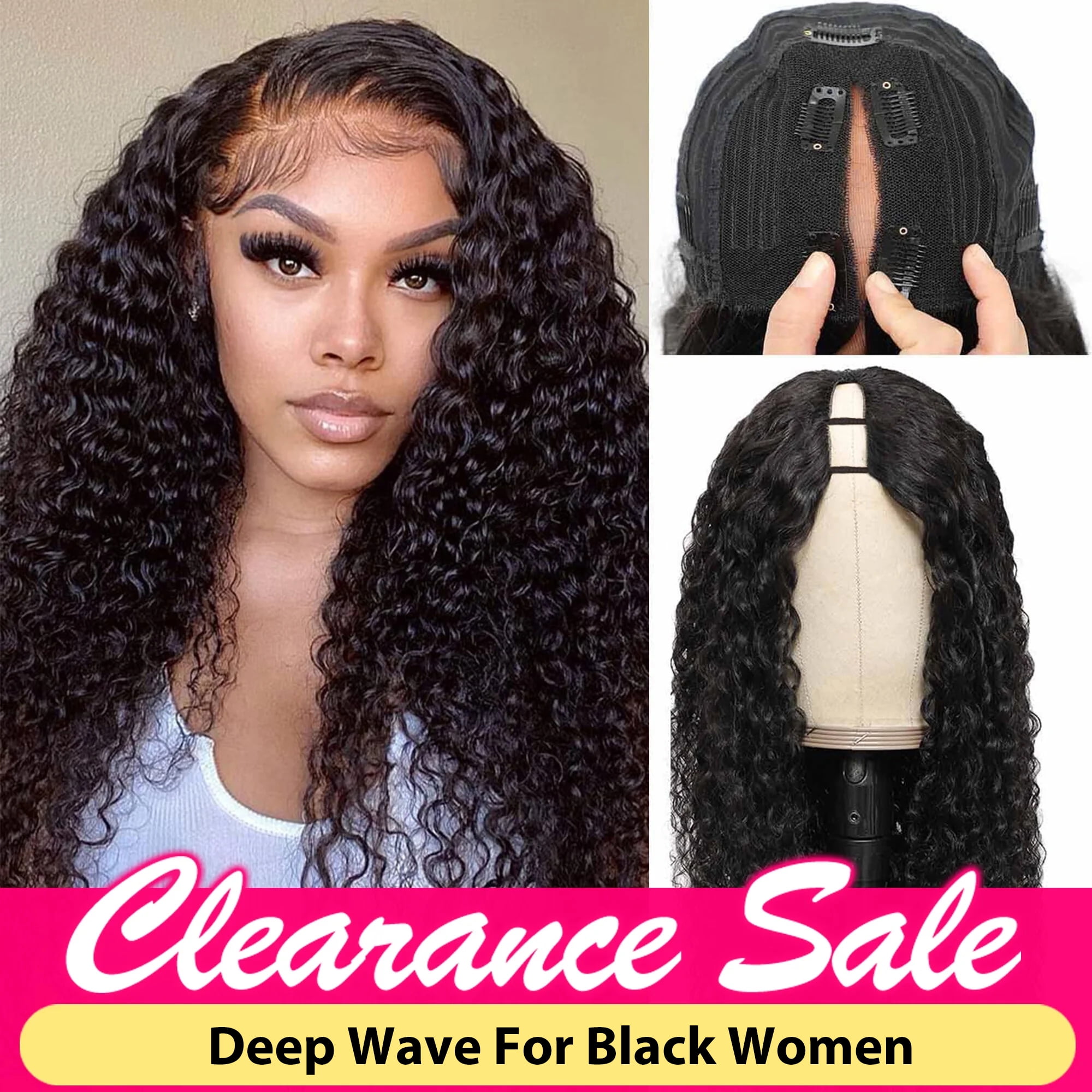 V Part Wigs Human Hair Wigs Deep Wave For Black Women 100%Humanhair ...