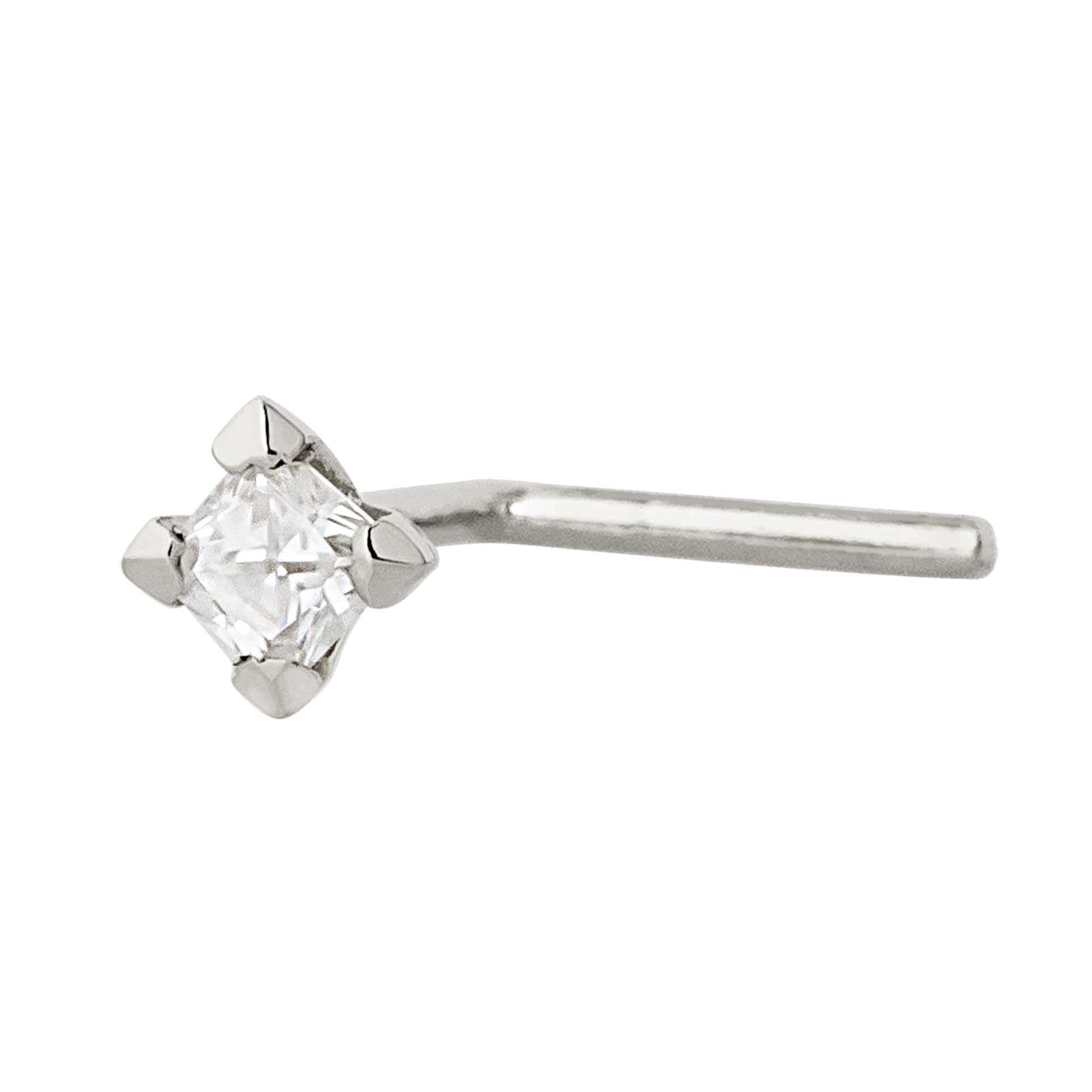 V-Prong Set 2mm Princess Cut Moissanite 14K White Gold L-Shape Nose ...