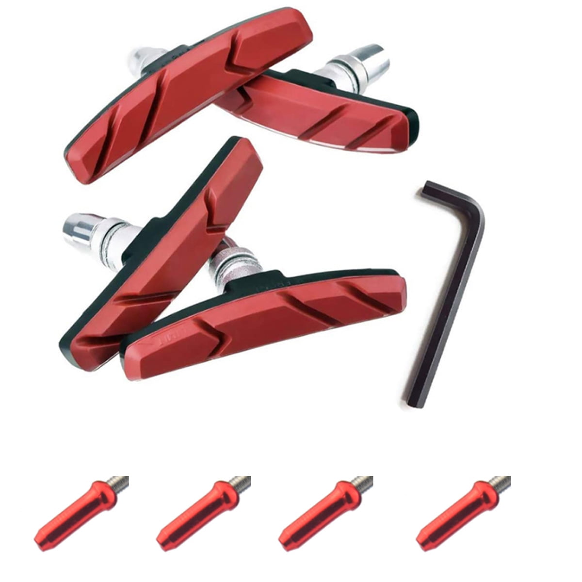 V-Shaped Bicycle Brake Pads, 2 Sets Red V Brake Blocks, Long-Lasting ...