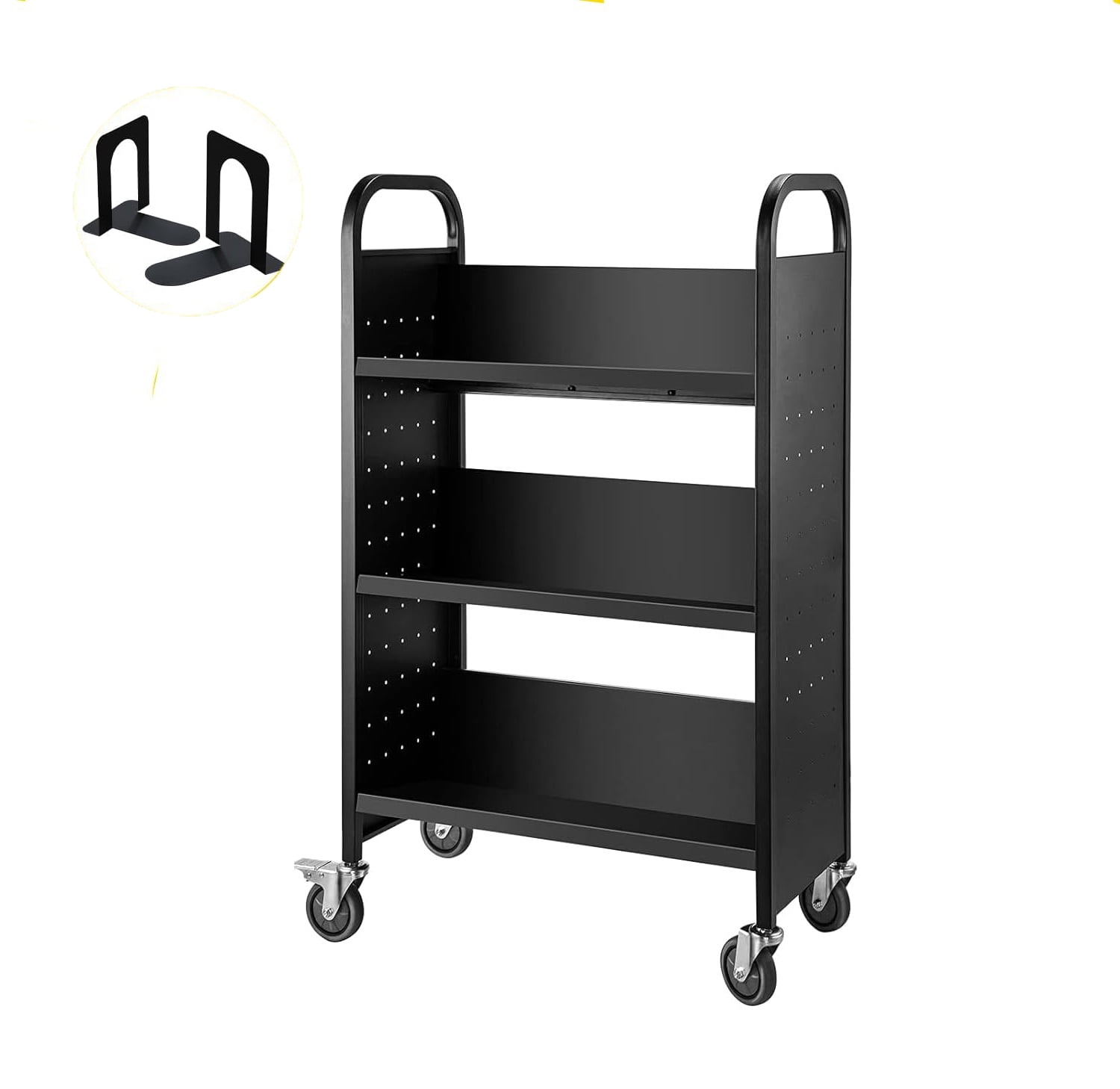 V-Shaped Book Cart, 200LBS Load Capacity Library Cart, Rolling Book ...