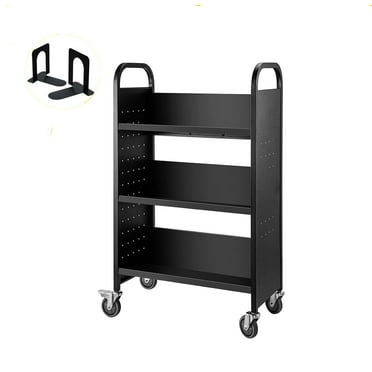 SKYSHALO 330 lbs Book Cart Library Cart Capacity with V-Shaped Shelves ...
