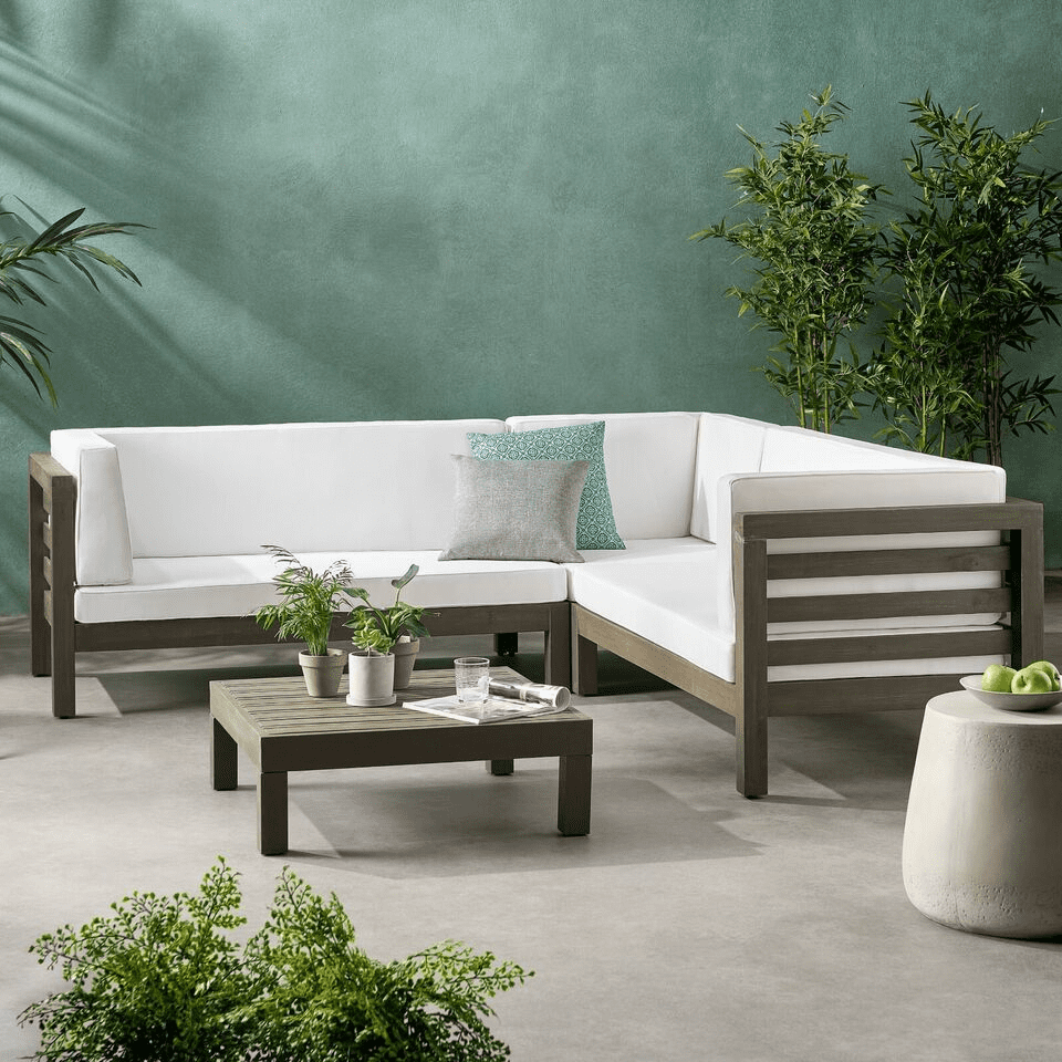 V-Shaped Outdoor Sectional Sofa Set with Waterproof Cushions, Modular ...