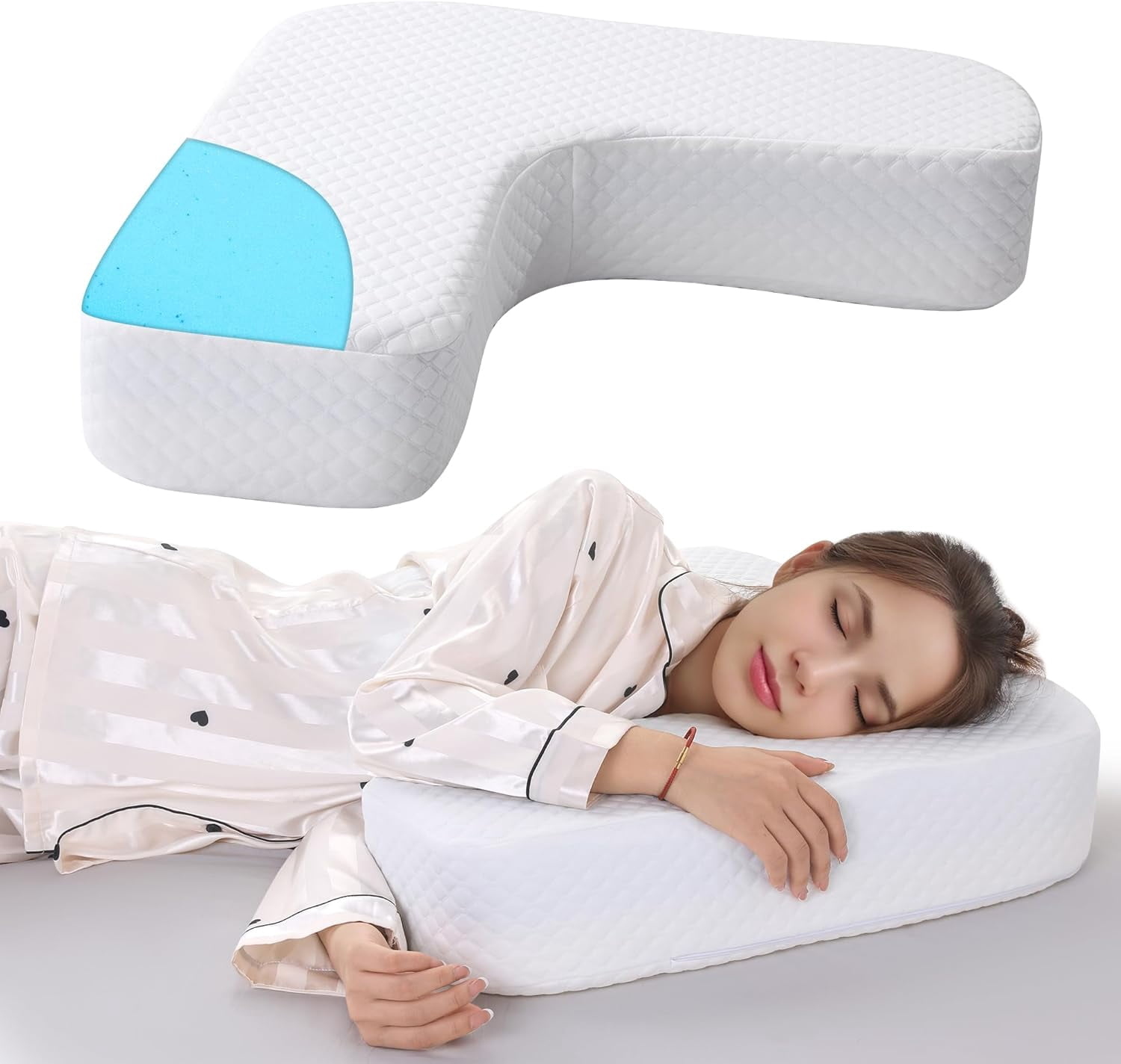 V Shaped Pillow, Memory Foam L Shaped Pillows for Side Sleepers with ...