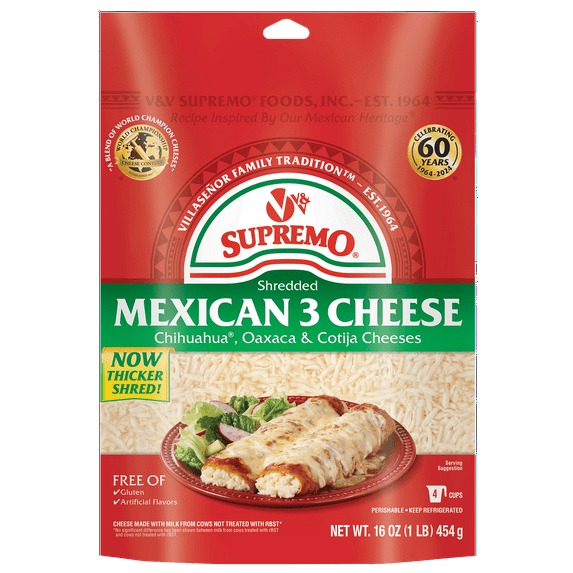 V&V Supremo Shredded Mexican 3 Cheese, Chihuahua, Oaxaca, and Cojita ...
