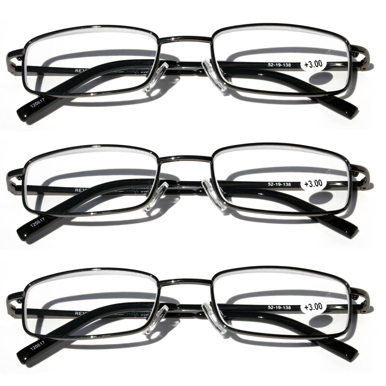 V.W.E. Readers 3 Pack of Thin Slim Rectangular Metal Aviator Reading ...