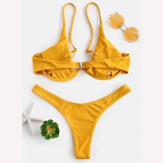 V-bar Bikini Female Swimsuit Underwired Women Swimwear Two-piece V ...