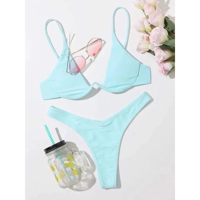 V-bar Bikini Female Swimsuit Underwired Women Swimwear Two-piece V ...