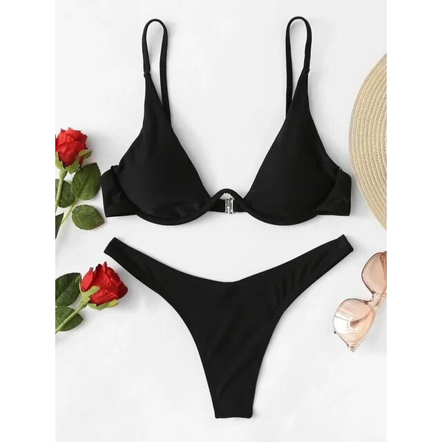 V-bar Bikini Female Swimsuit Underwired Women Swimwear Two-piece V ...