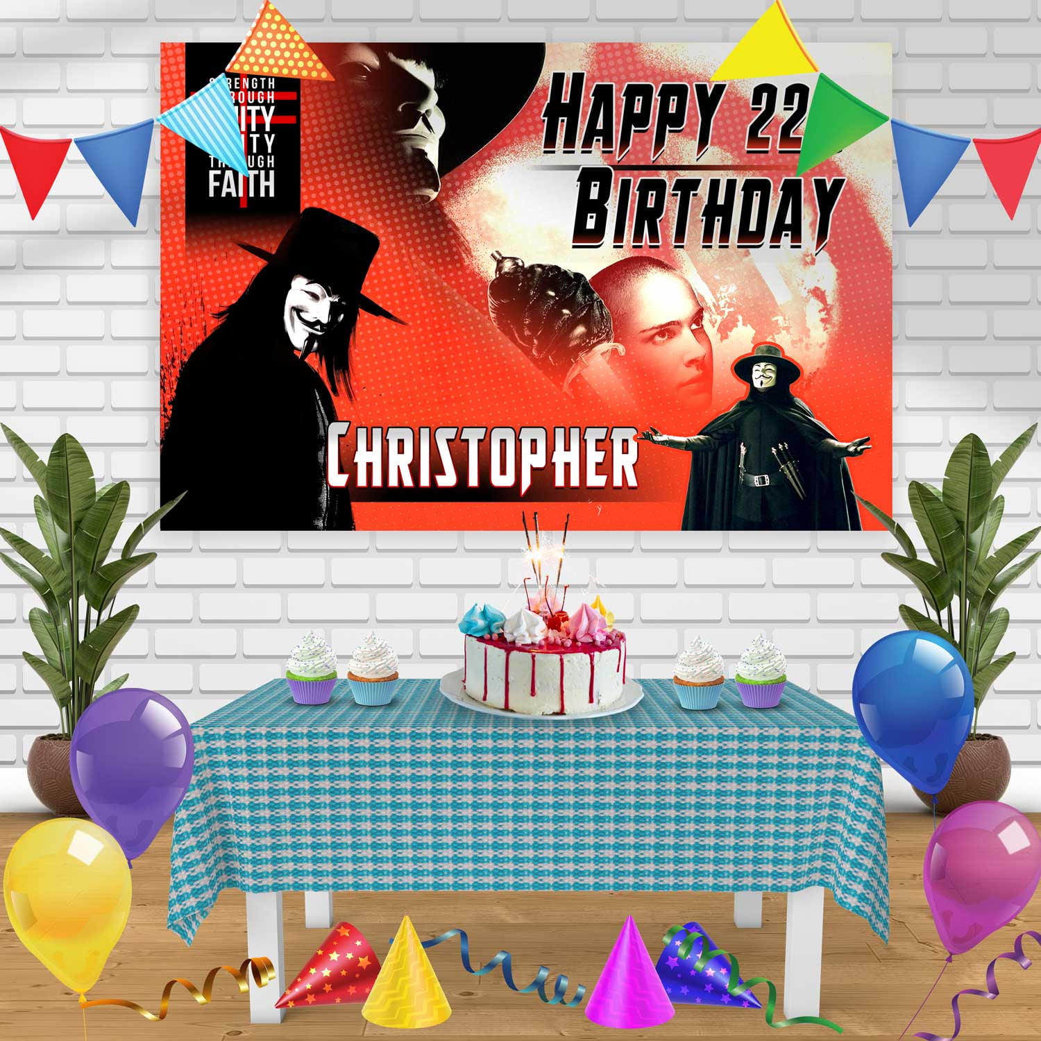 V for Vendetta Birthday Banner Personalized Party Backdrop Decoration ...