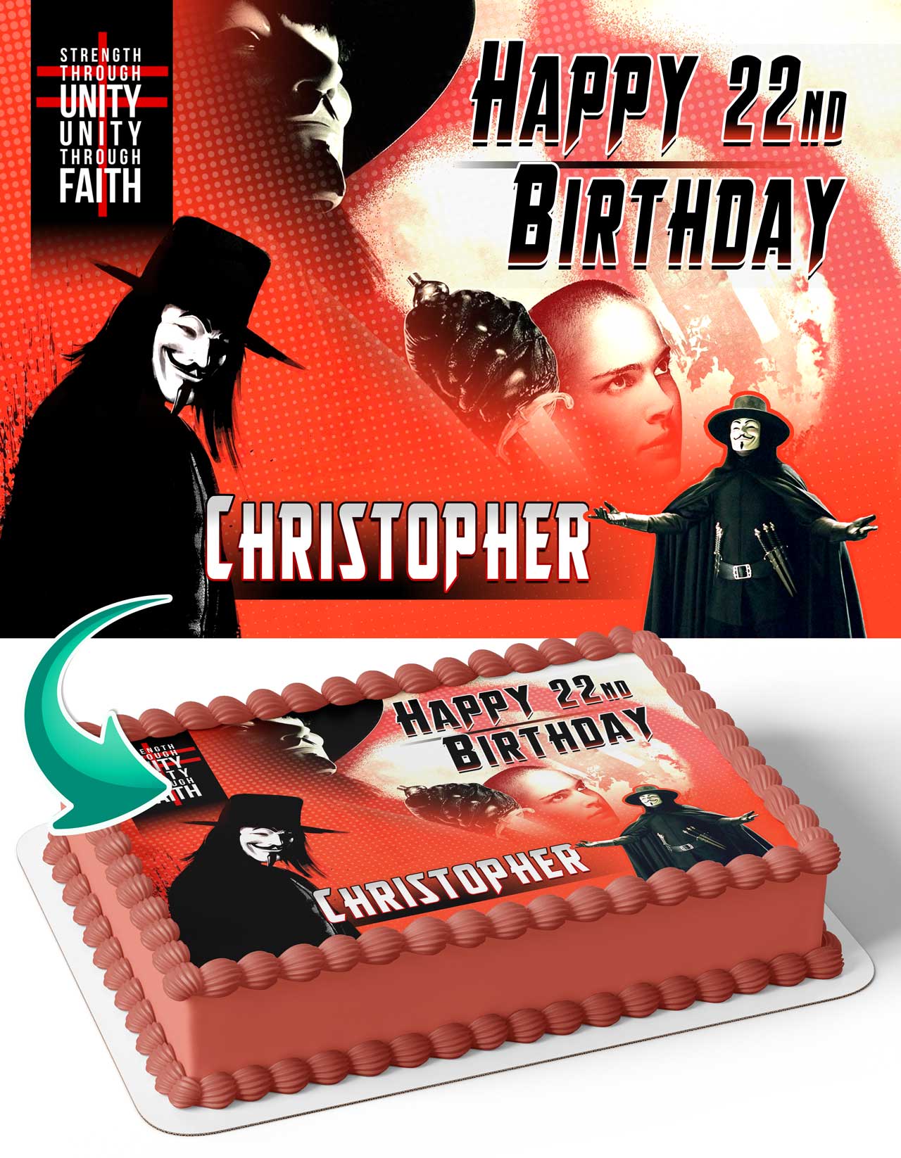 V for Vendetta Edible Image Cake Topper Personalized Birthday Sheet ...
