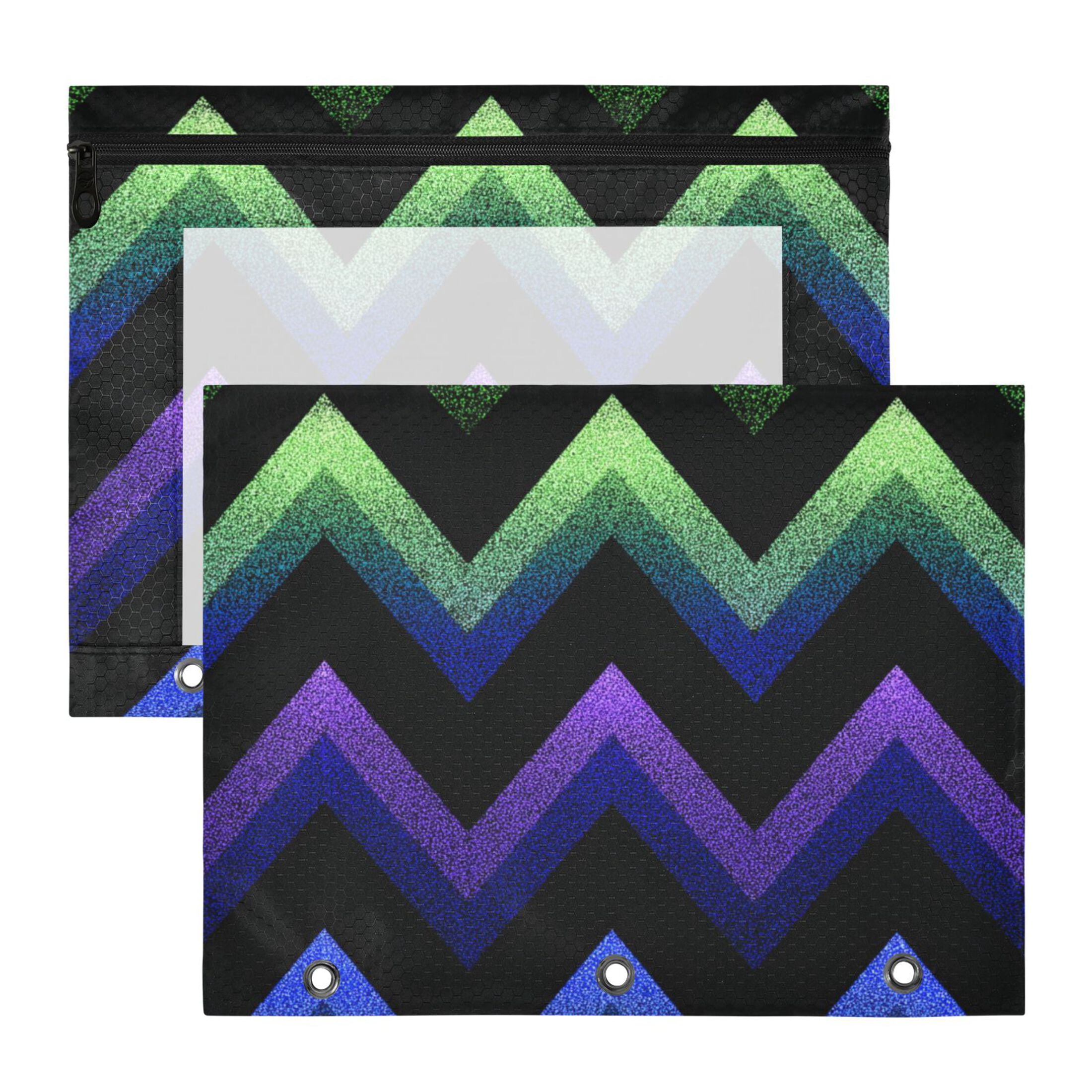 V-lines with Purple Blue Green 3-Ring Binder Pocket with Zipper Pencil ...