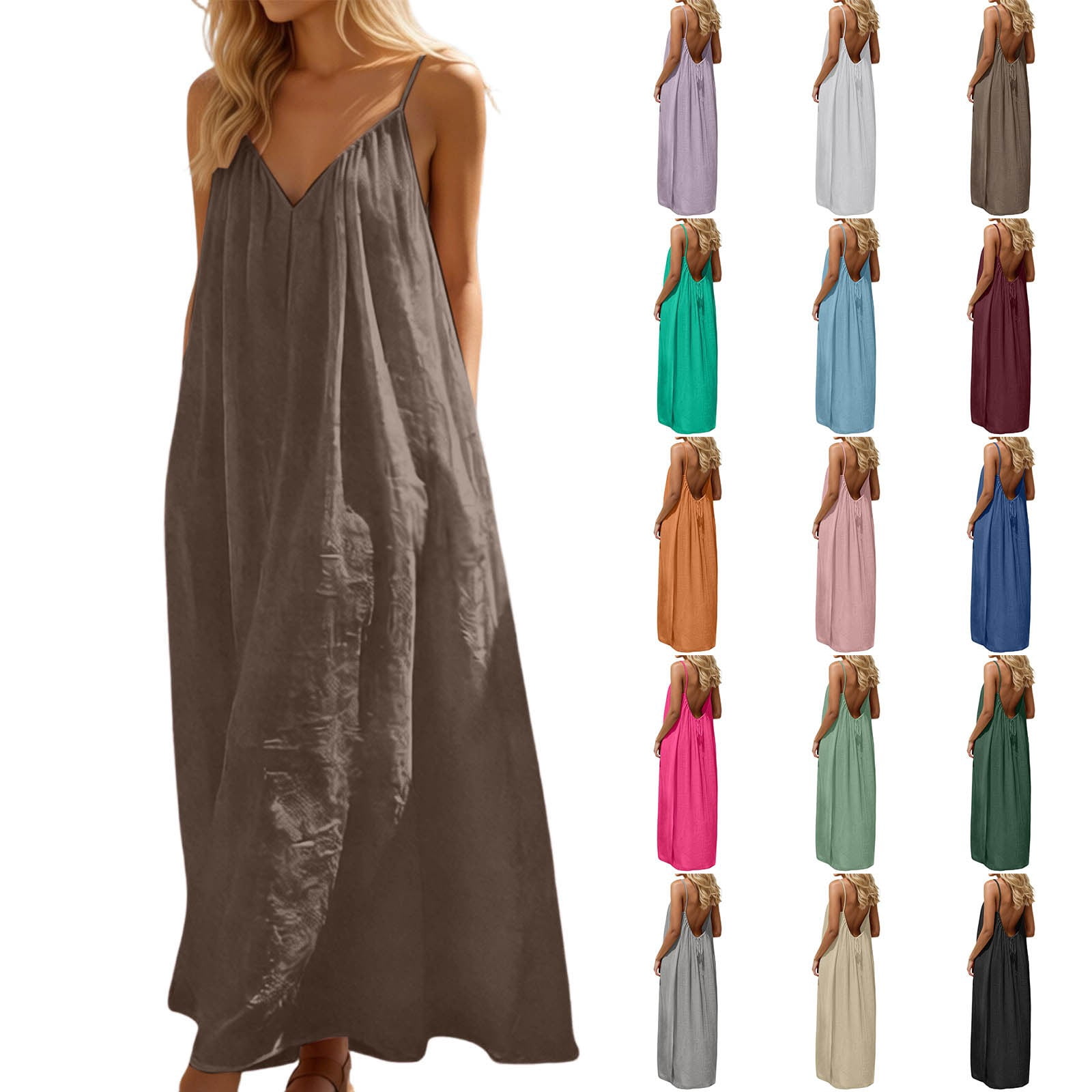 V-neck Backless Cami Maxi Dresses for Women House Lounge Dress 2026 ...