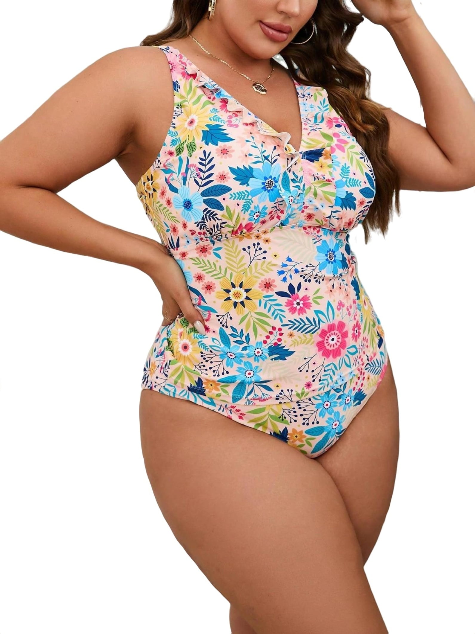 V Neck Multicolor Plus Size Tankinis Womens Plus