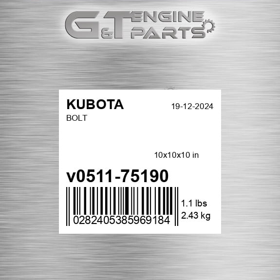 V0511-75190 BOLT fits KUBOTA (New OEM) - Walmart.com