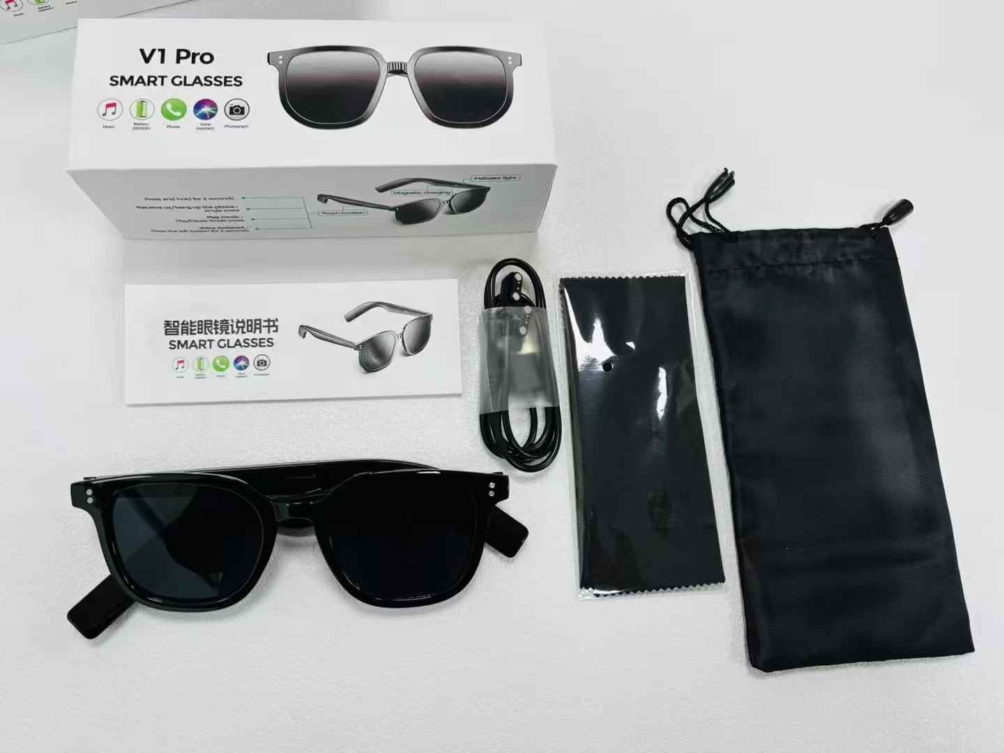 「V1 PRO Smart Glasses - Camera Sunglasses w/HD Video Recording & Built ...