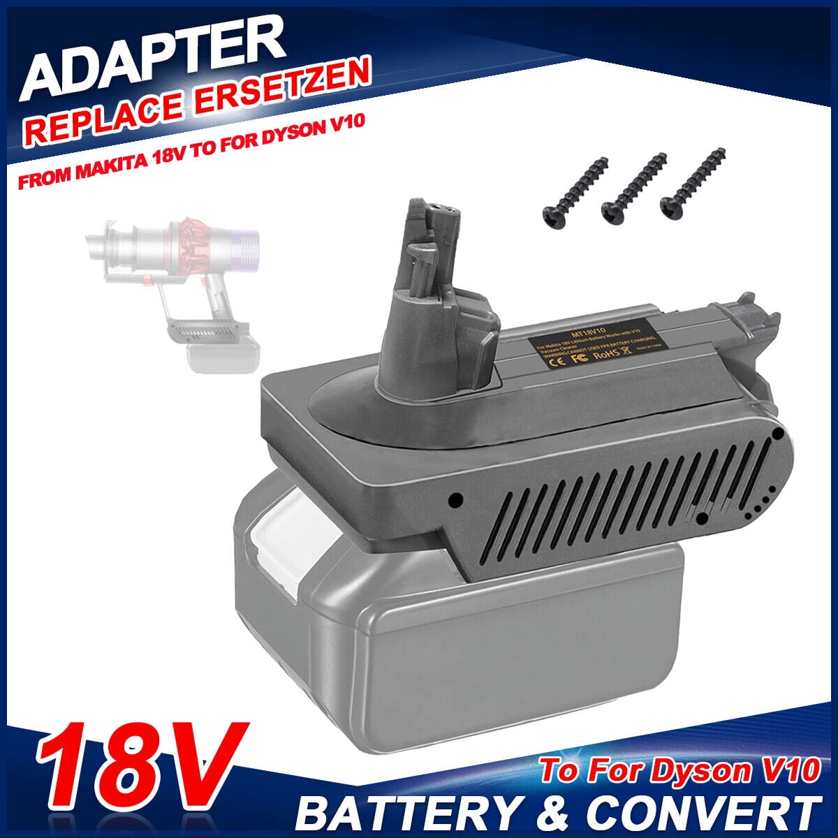 V10 Adapter for Makita 18V Lithium Battery Convert to for Dyson V10 ...