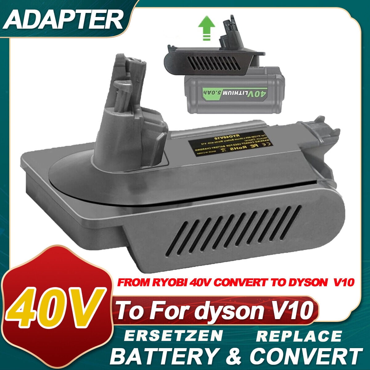 Ryobi 40V to Dyson V10 Adapter: Lithium Battery Converter for SV12 ...