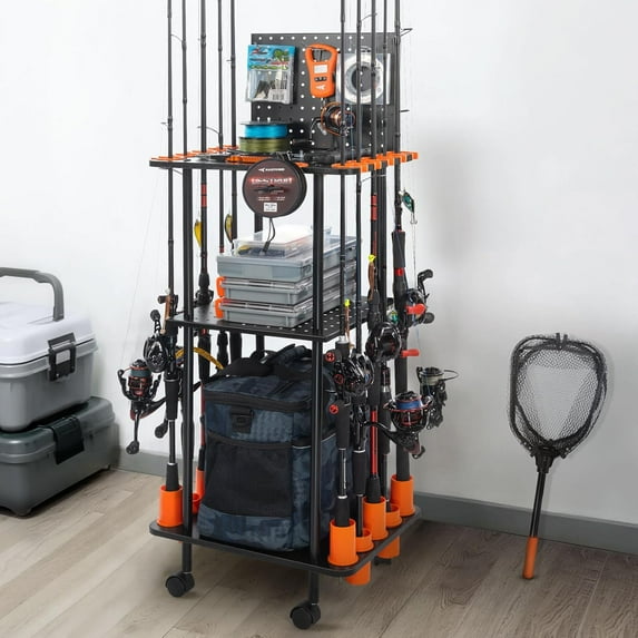 V10 Gear Trolley, Indoor Fishing Rod Holder for 10 Combos, 3-Tier ...
