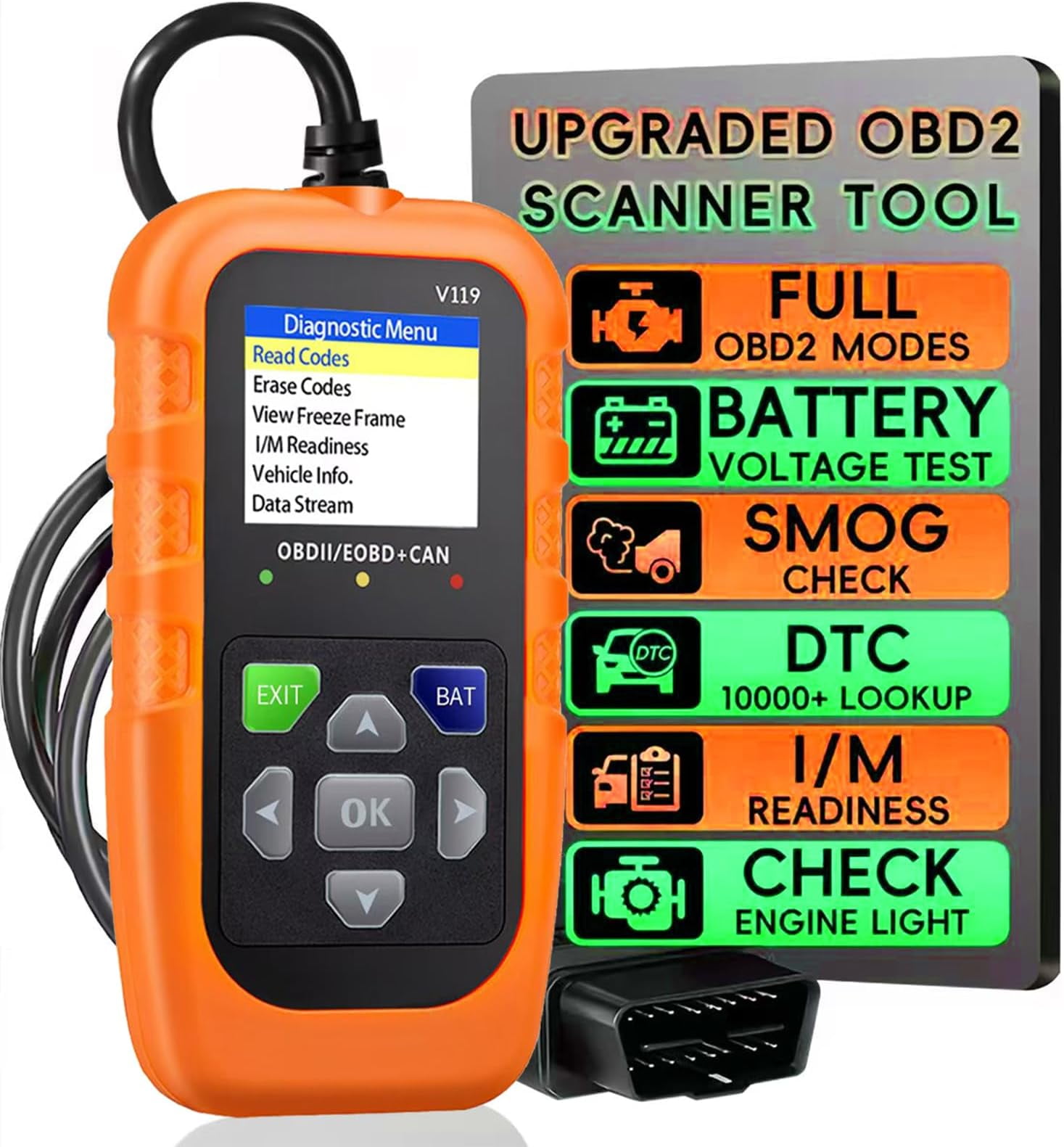 V119 OBD2 Scanner Code Reader, Check Engine Light Diagnostic Tool ...