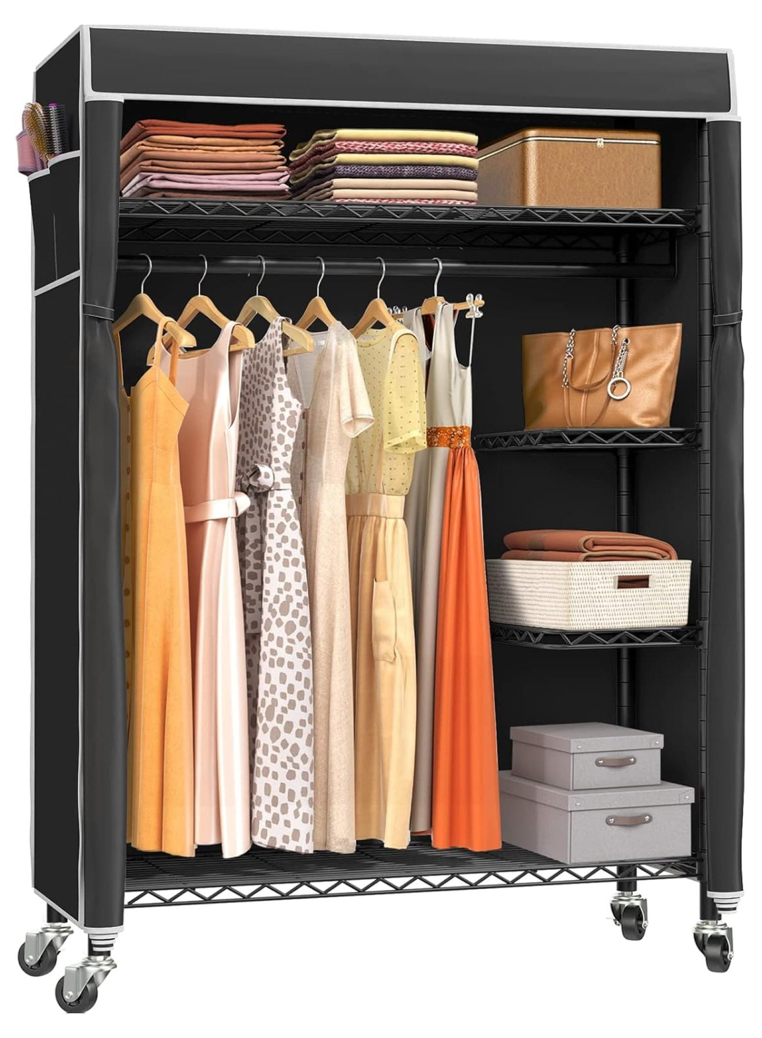 V11C Portable Closet Rolling Clothes Rack 5 Tiers Heavy Duty Adjustable ...