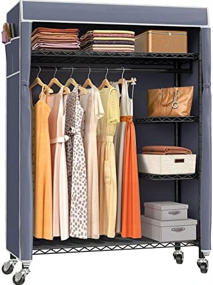 V11C Portable Closets Rolling 5 Tiers Heavy Duty Adjustable Wire ...