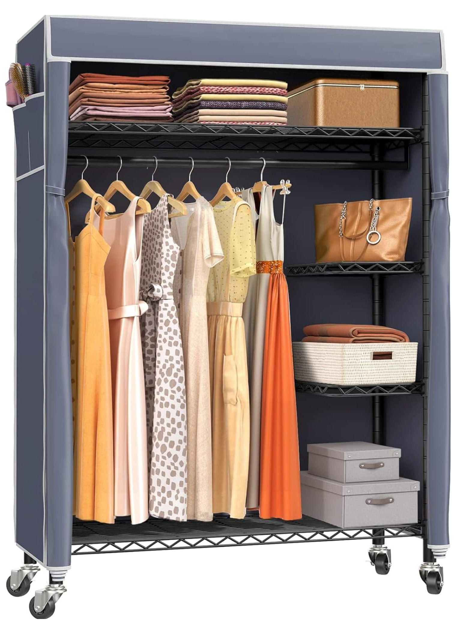 V11C Portable Closets Rolling Clothes Rack 5 Tiers Heavy Duty ...