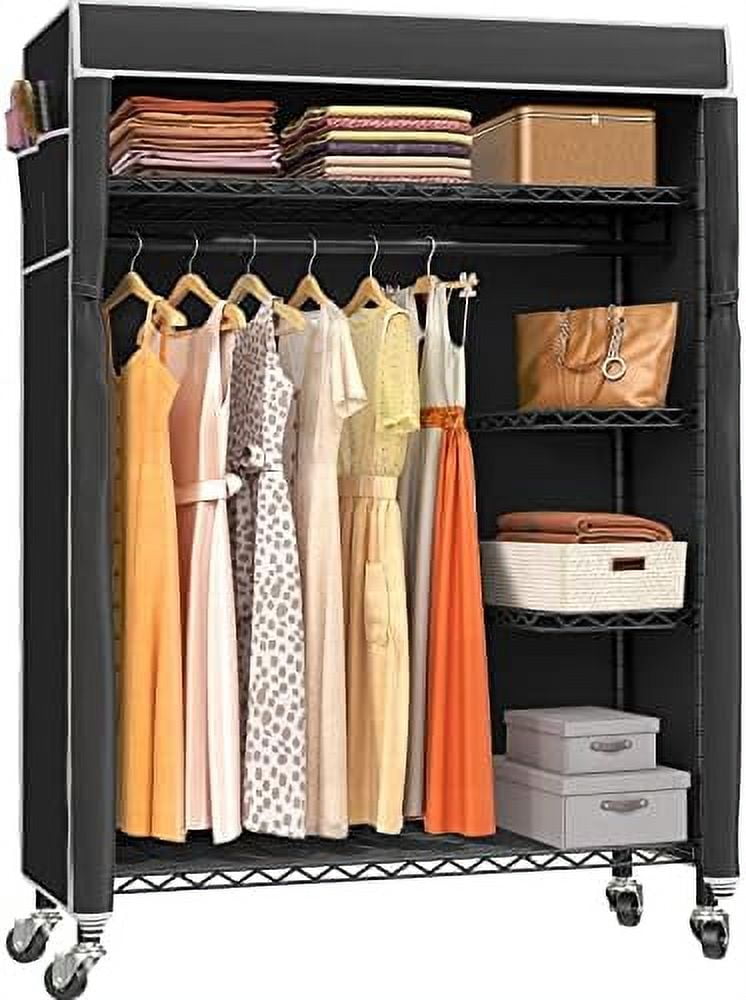 V11C Wire Garment Rack Rolling 5 Tiers Heavy Duty Adjustable Portable ...