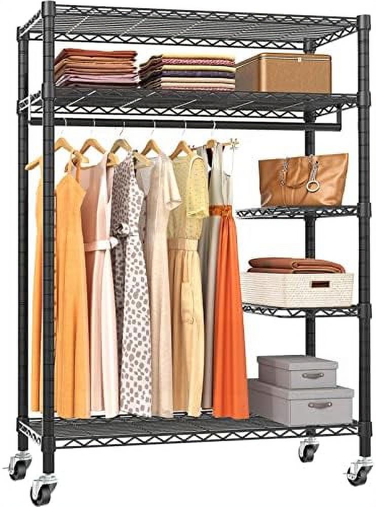 V11C Wire Garment Rack Rolling Heavy Duty Portable Closets with ...