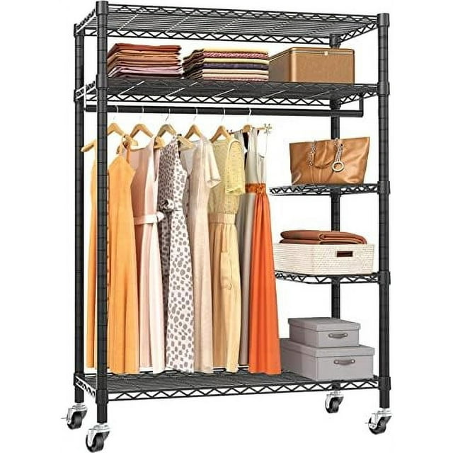 V11C Wire Garment Rack Rolling Heavy Duty Portable Closets with ...