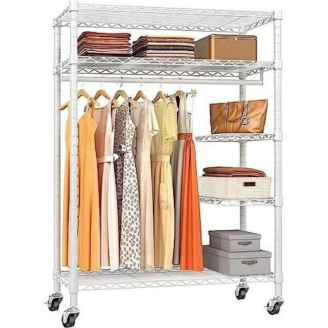 V11C Wire Garment Rack Rolling Heavy Duty Portable Closets with ...