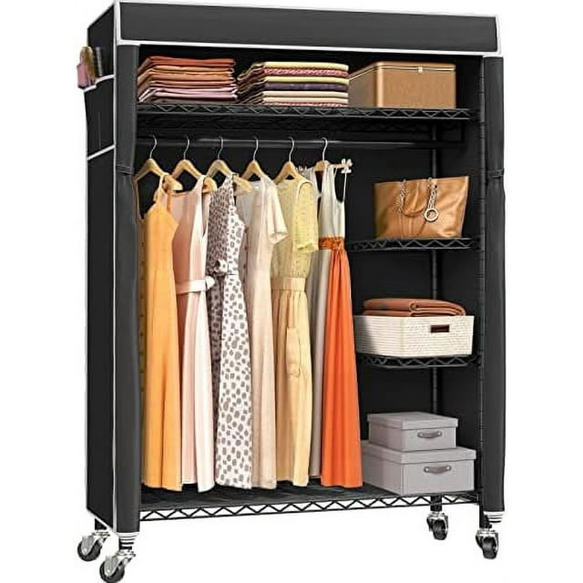 V11C Wire Garment Rack Rolling Heavy Duty Portable Closets with ...
