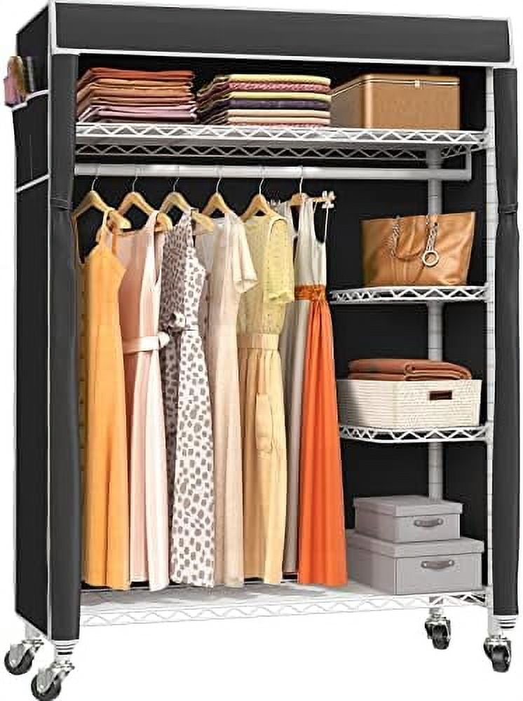 V11C Wire Garment Rack Rolling Heavy Duty Portable Closets with ...