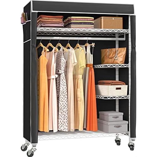 V11C Wire Garment Rack Rolling Heavy Duty Portable Closets with ...