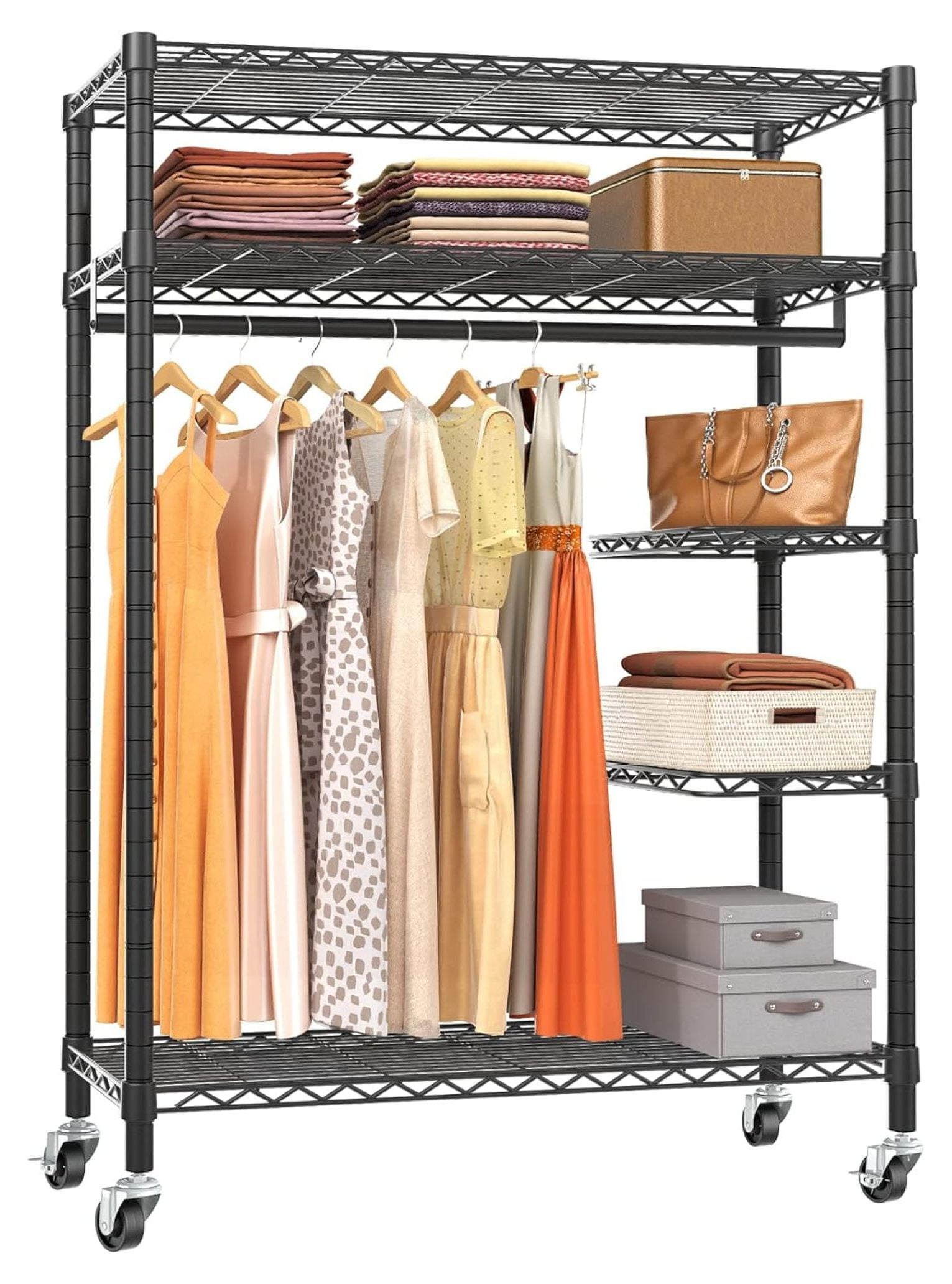 V11S Heavy Duty Clothes Racks Wire Clothing Rack With Wheels, Rolling ...