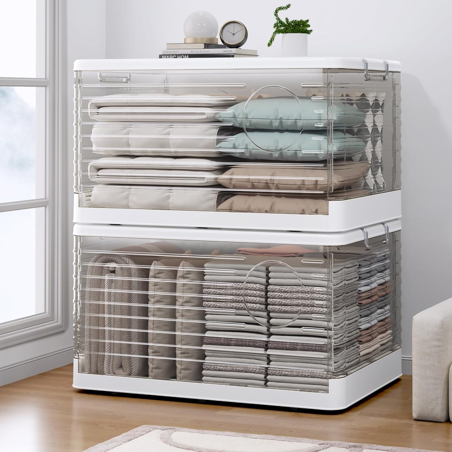 V12C 160Qt Extra Large Stackable Storage Bins with Lids, 40 Gal Clear ...