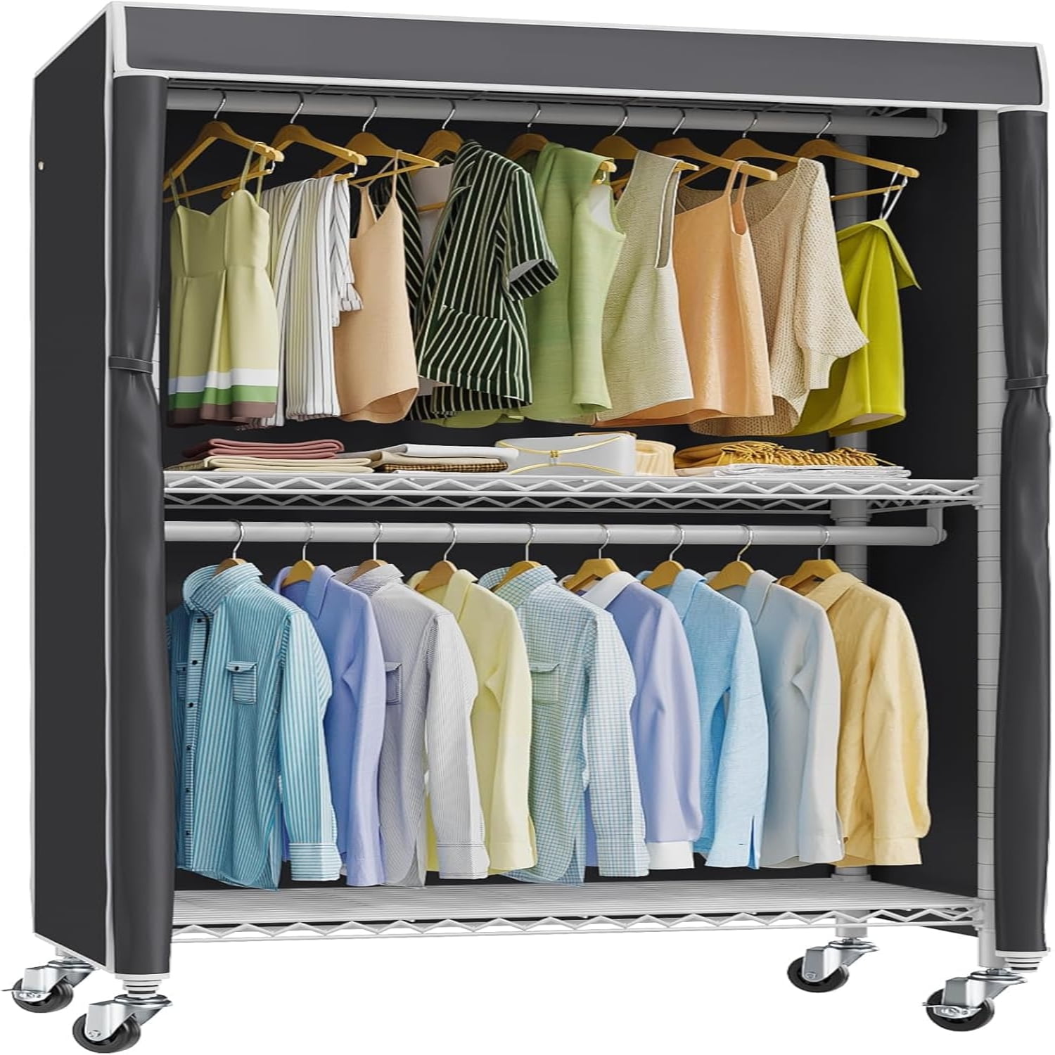 V12C Heavy Duty Rolling Garment Rack with Cover Clothing Rack for ...