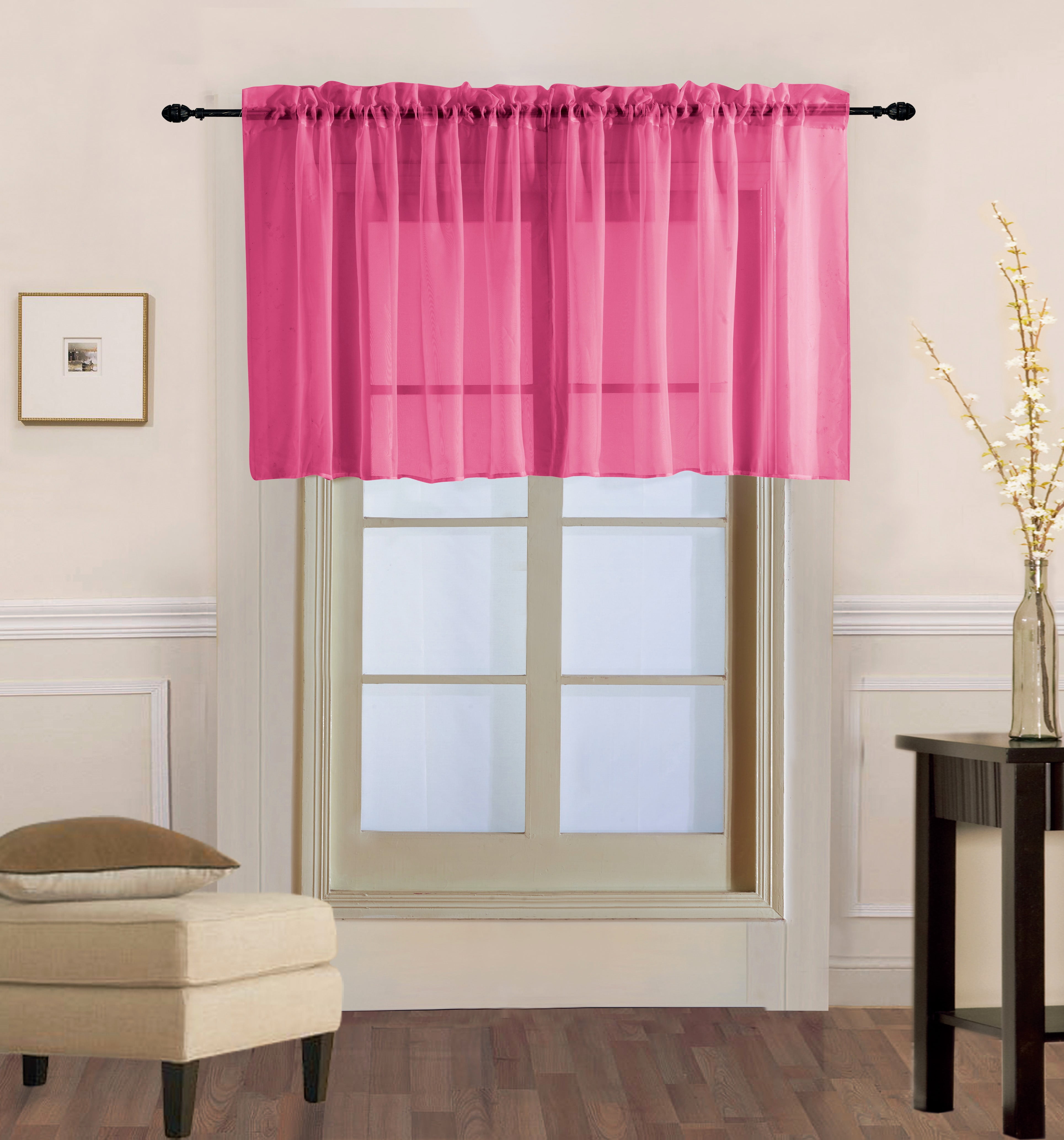 (V16) HOT PINK 1PC Elegant Straight Sheer Rod Pocket Swag Waterfall ...
