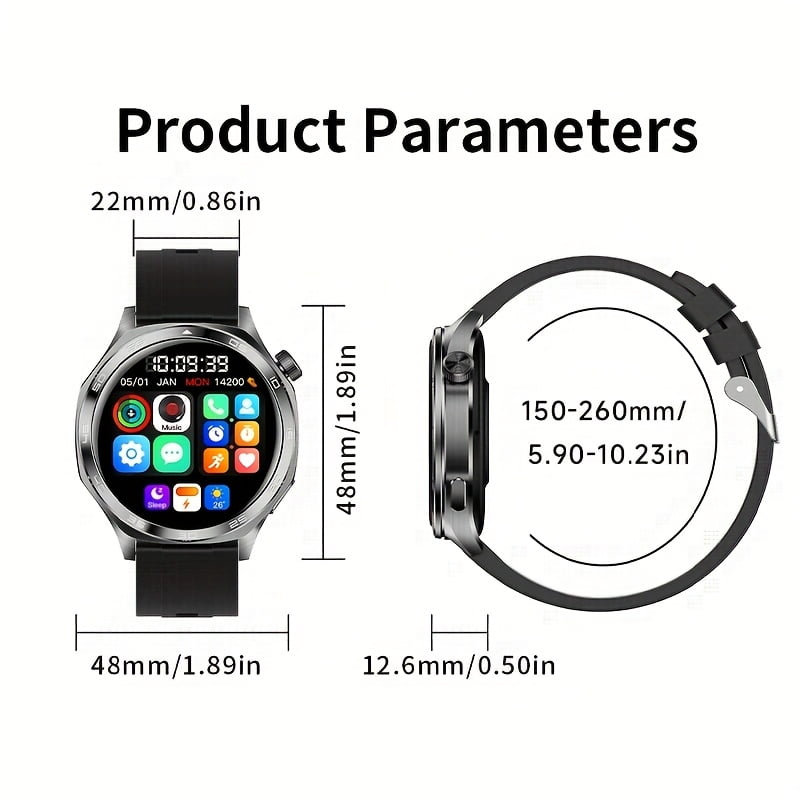 V19U Smartwatch, 1.46" HD Round Screen, BT Call, Health Monitor, 200 ...