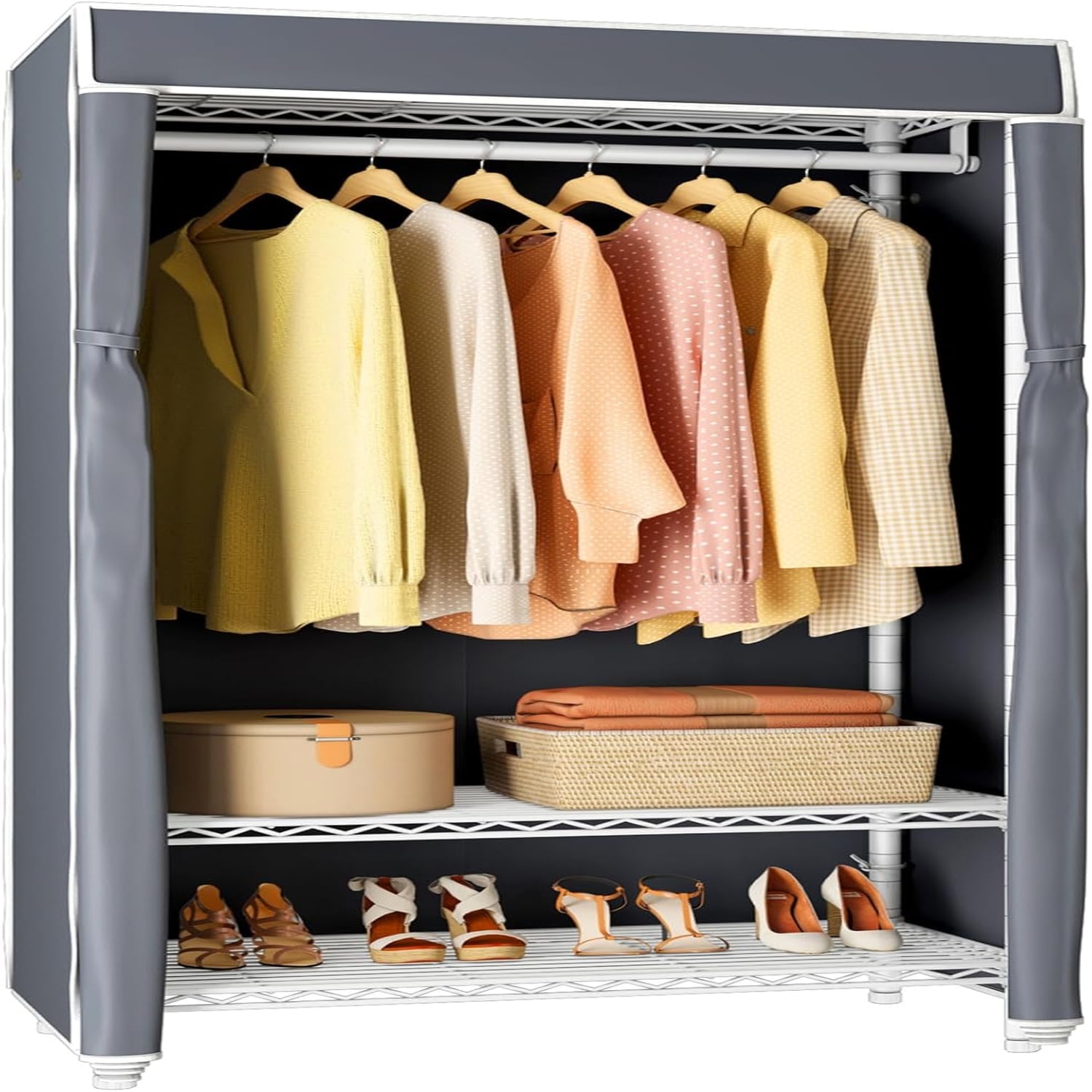 V1S 3 Tiers Heavy Duty Garment Racks with Cover Small Space Free ...