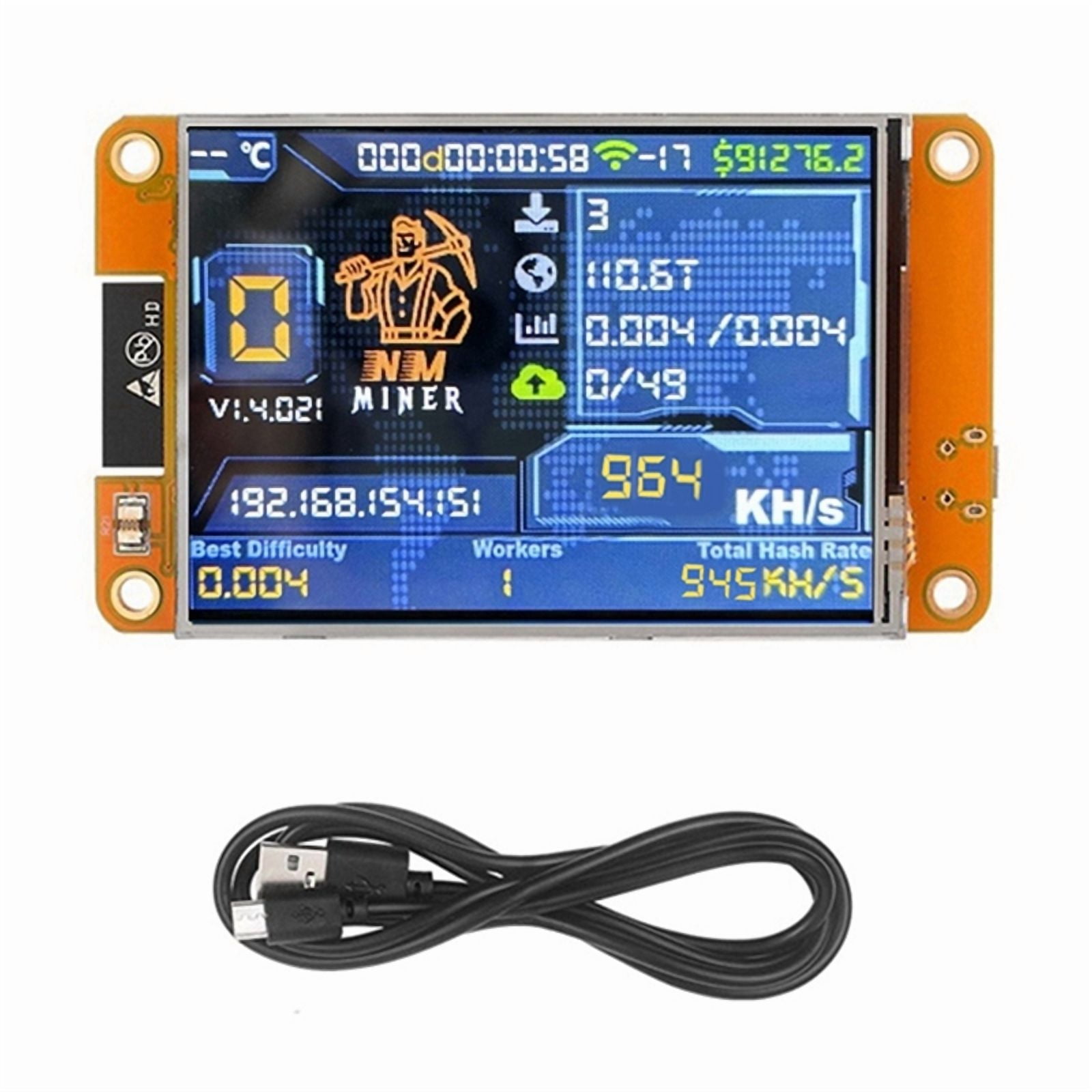 V2 964KH/S Hashrate BTC Solo Lottery Miner ESP32 2.8 Inch Smart Display ...