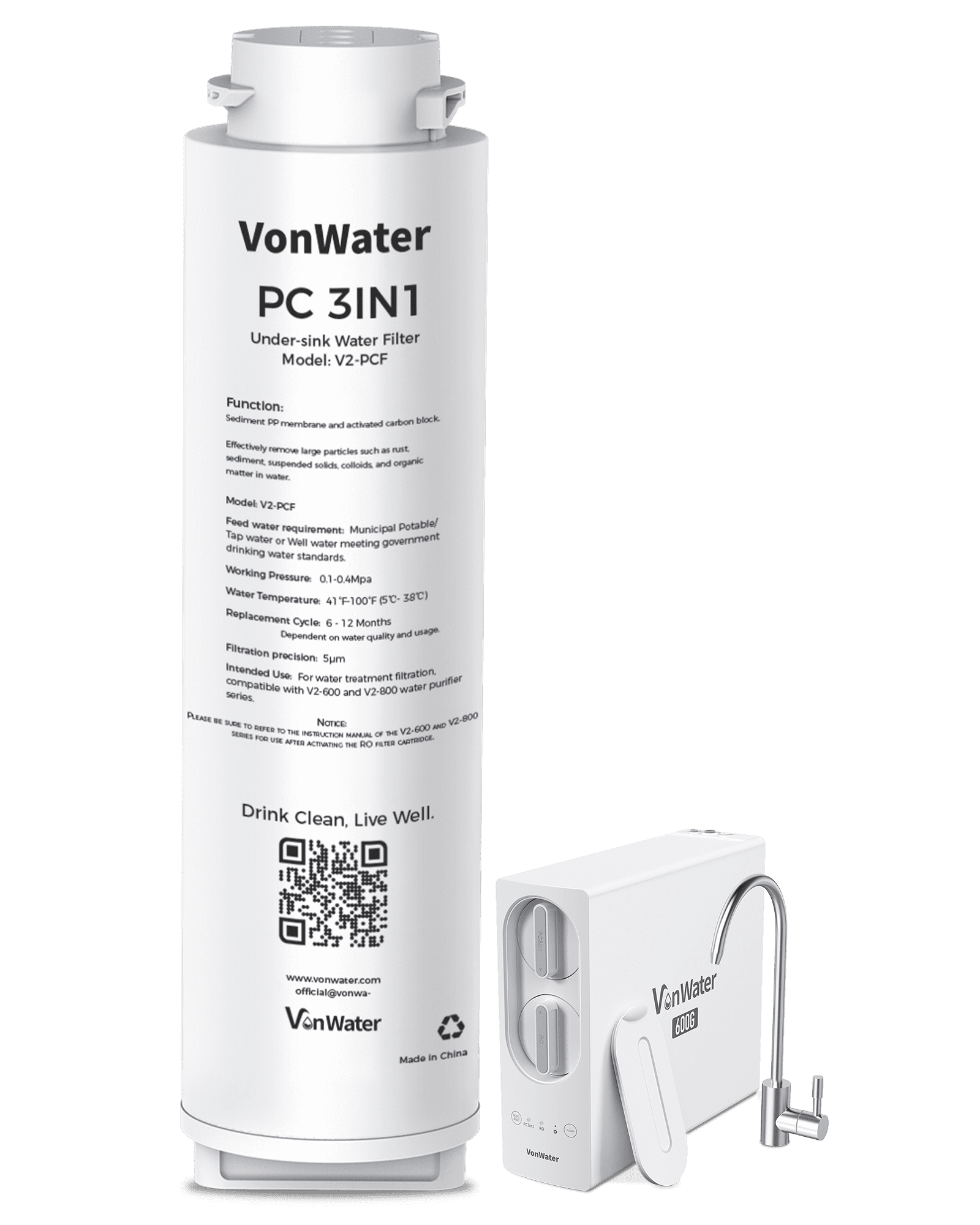 VonWater 𝐕𝟐 𝐒𝐞𝐫𝐢𝐞𝐬 PC 𝐑𝐞𝐩𝐥𝐚𝐜𝐞𝐦𝐞𝐧𝐭 Filter, for 𝐕𝟐-𝟔𝟎𝟎𝐍 𝐚𝐧𝐝 𝐕𝟐-𝟖𝟎𝟎𝐍 ...