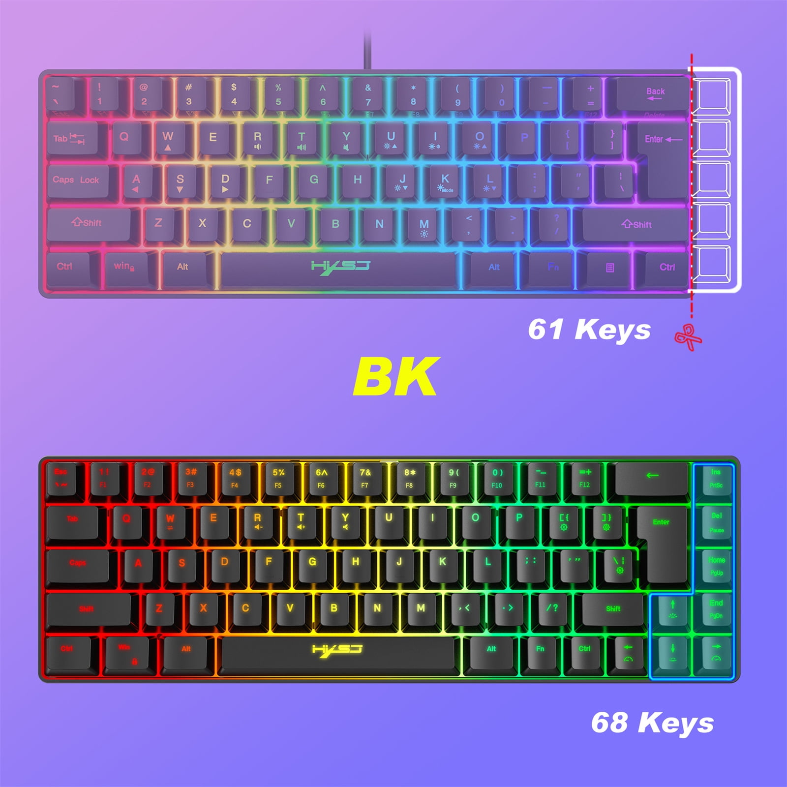 V200 Portable Gaming Keyboard RGB Colorful Backlit Keyboard 68 Keys ...