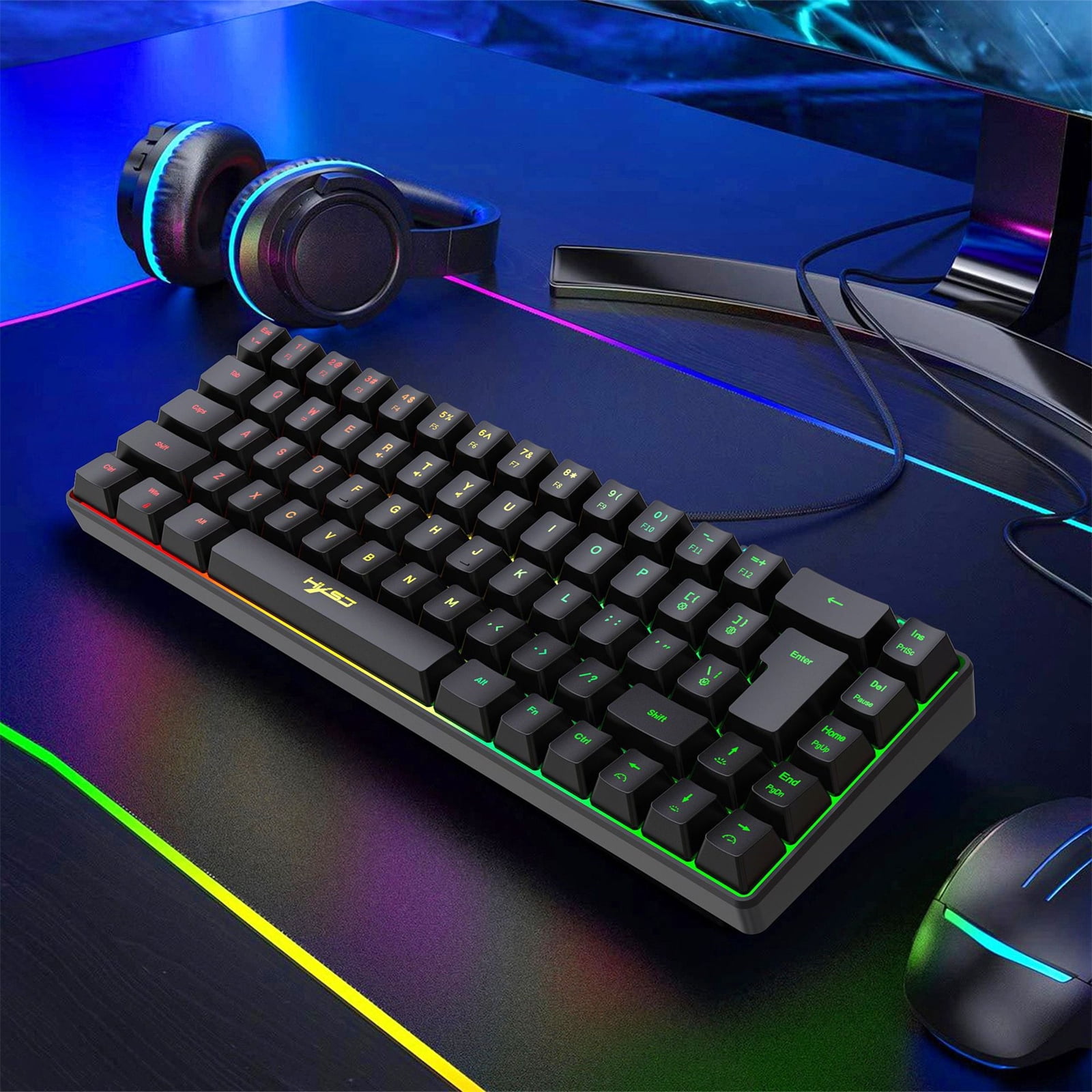 V200 Portable Gaming Keyboard RGB Colorful Backlit Keyboard 68 Keys ...