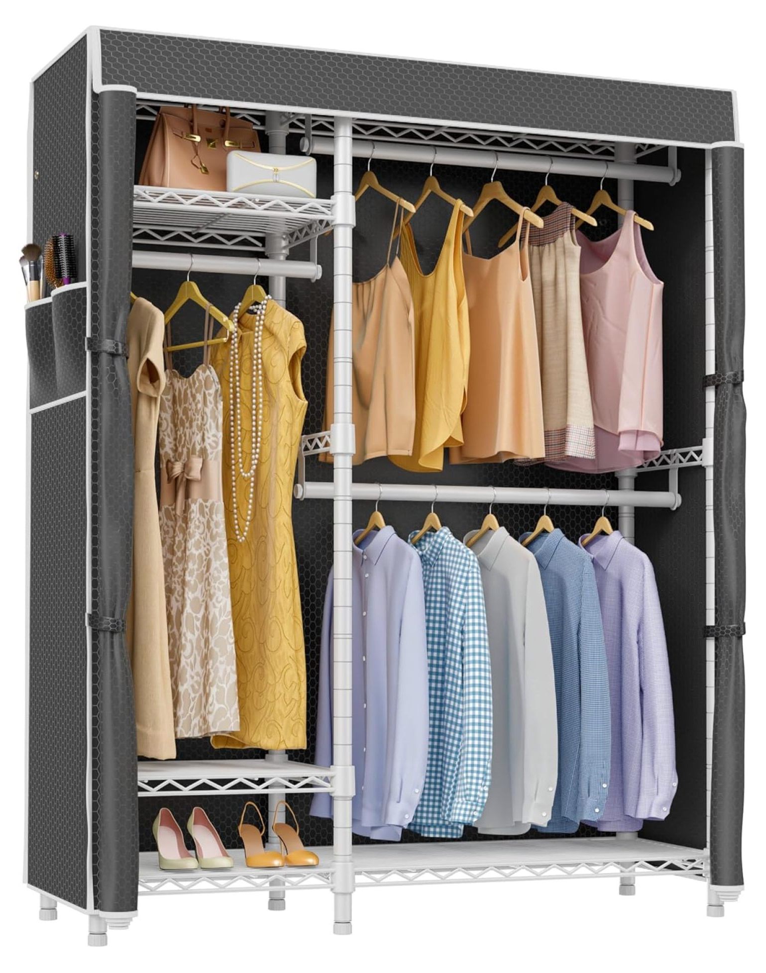 V2C Clothes Rack Wardrobe Closet, Garment Rack with Black Upgraded ...