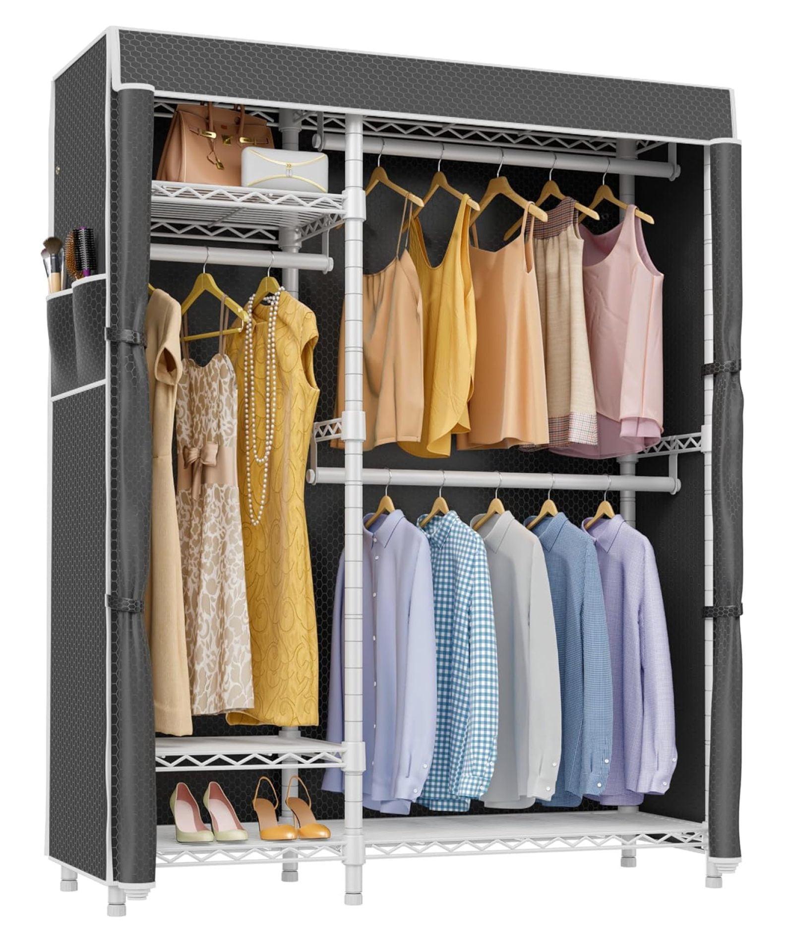 V2C Clothes Rack Wardrobe Closet, Garment Rack with Black Upgraded ...