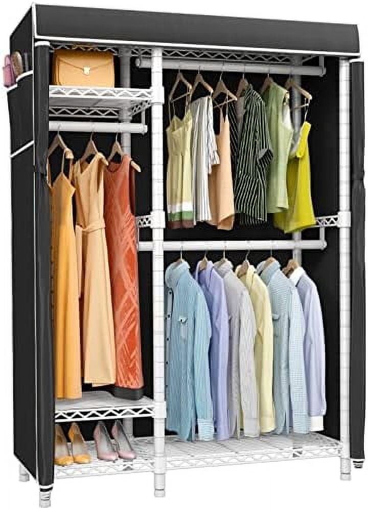 V2C Heavy Duty Covered with 3 Hanging Rods Black Metal Clothing Rack ...