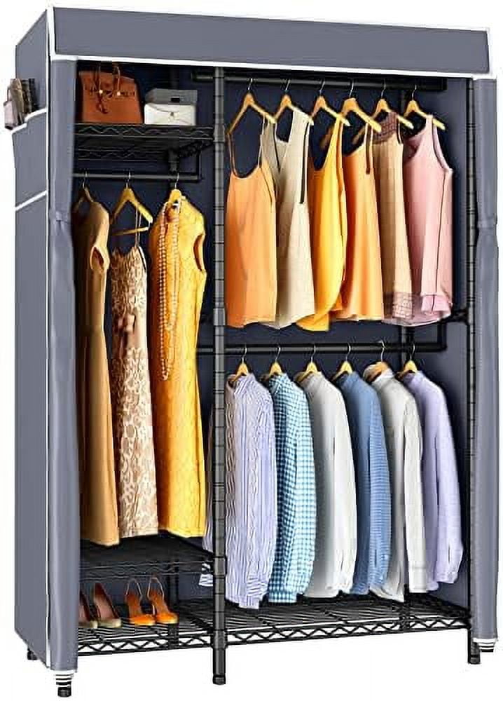 V2C Heavy Duty Covered with 3 Hanging Rods Black Metal Clothing Rack ...